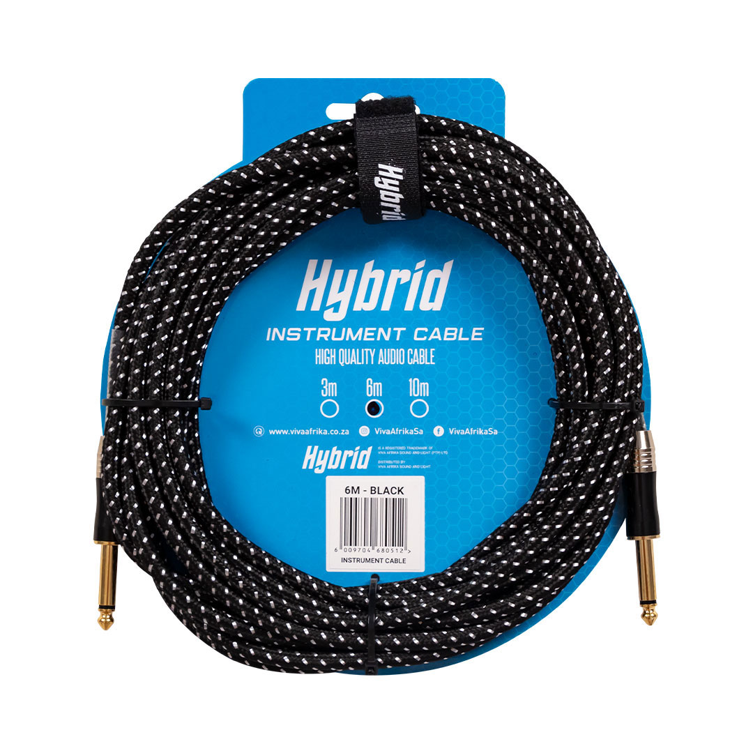 Hybrid black Jack to jack 6m woven instrument cable | BC Electronics